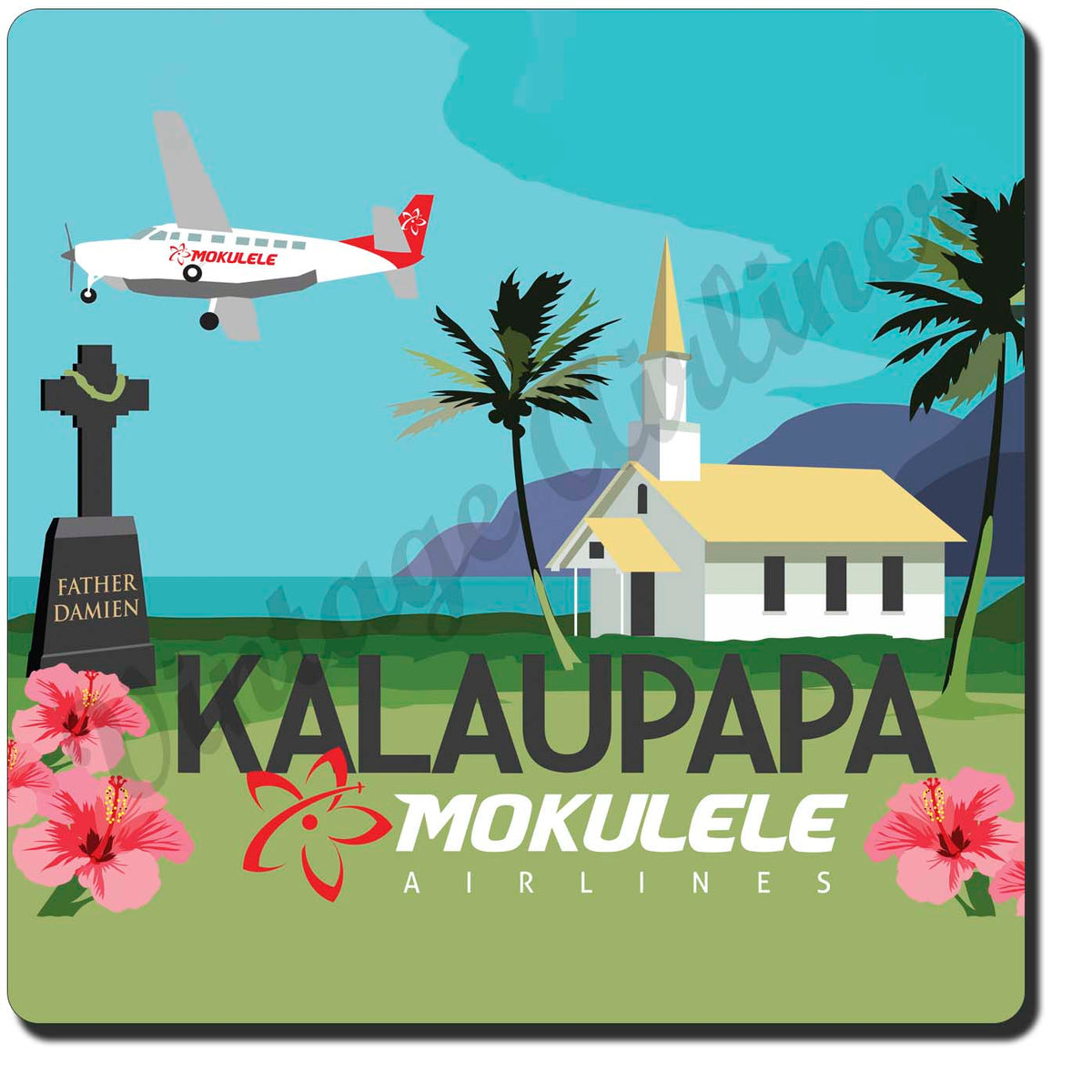 Mokulele Airlines' illustration of Kalaupapa square coaster – Mokulele ...