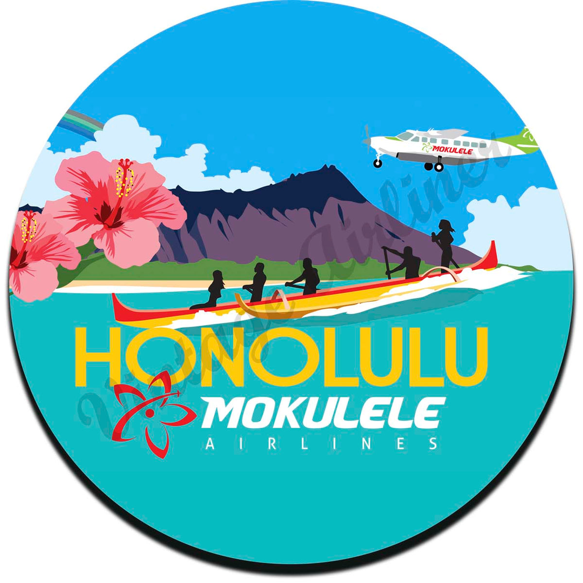 Mokulele Airlines illustration of Honolulu round coaster – Mokulele Store