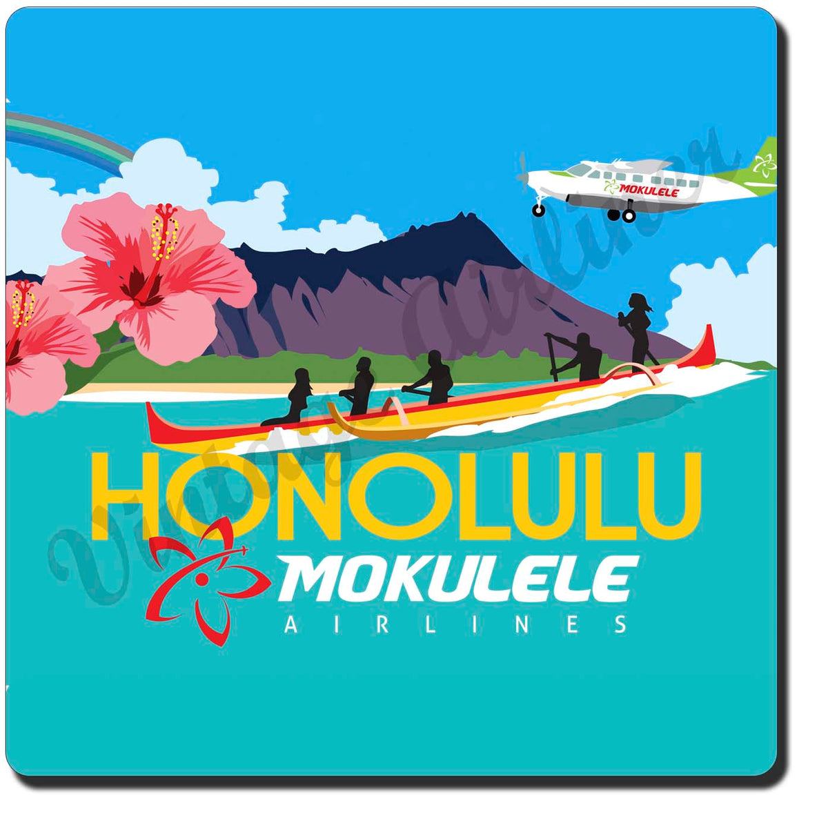 Mokulele Airlines' illustration of Honolulu square coaster – Mokulele Store