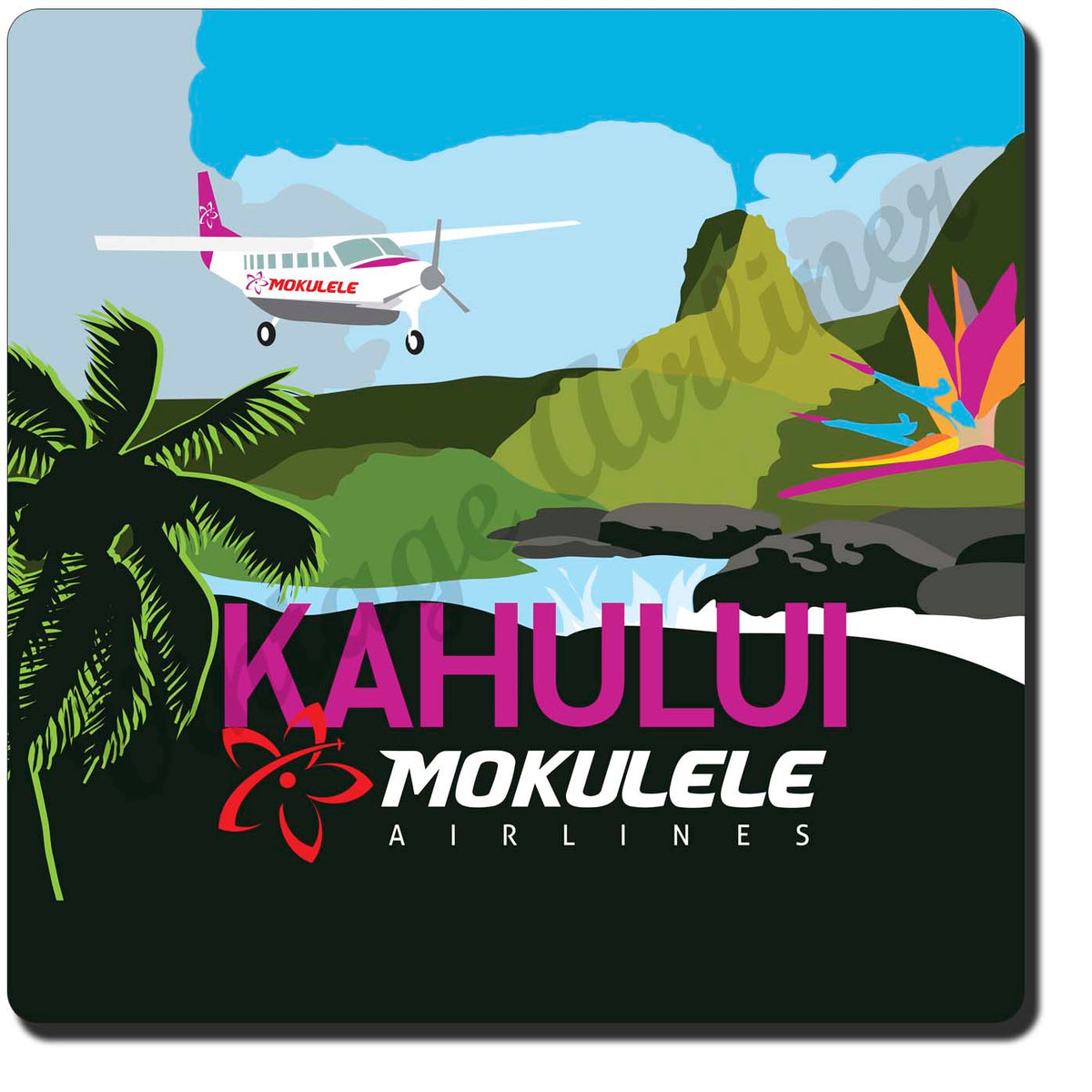 Mokulele Airlines' illustration of Kahului square coaster – Mokulele Store